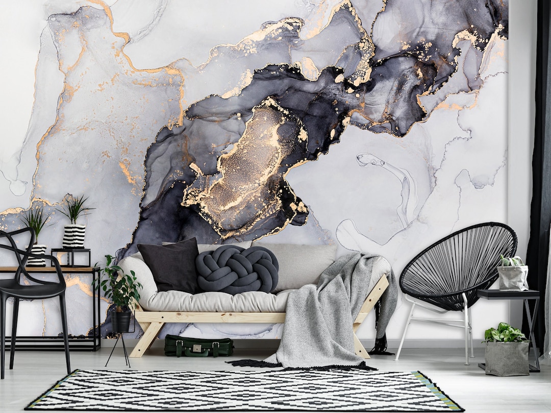 Grey Abstract Marble Peel and Stick Wall Mural Wallpaper Custom Size ...