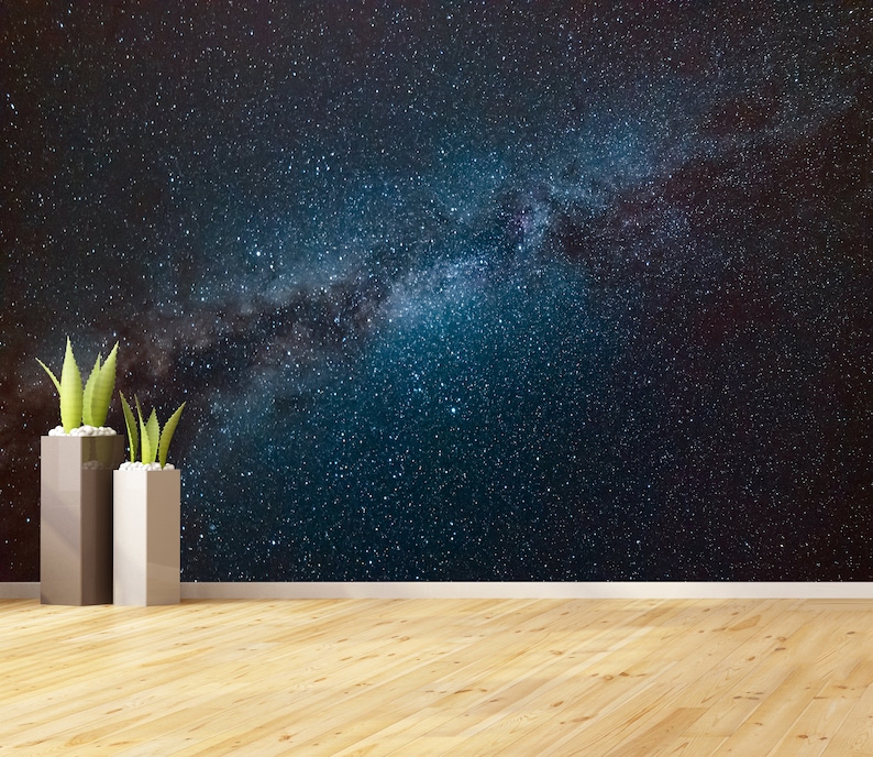 Photo of Dark Blue Starry Sky Wall Mural Milky Way Galaxy Wallpaper ...