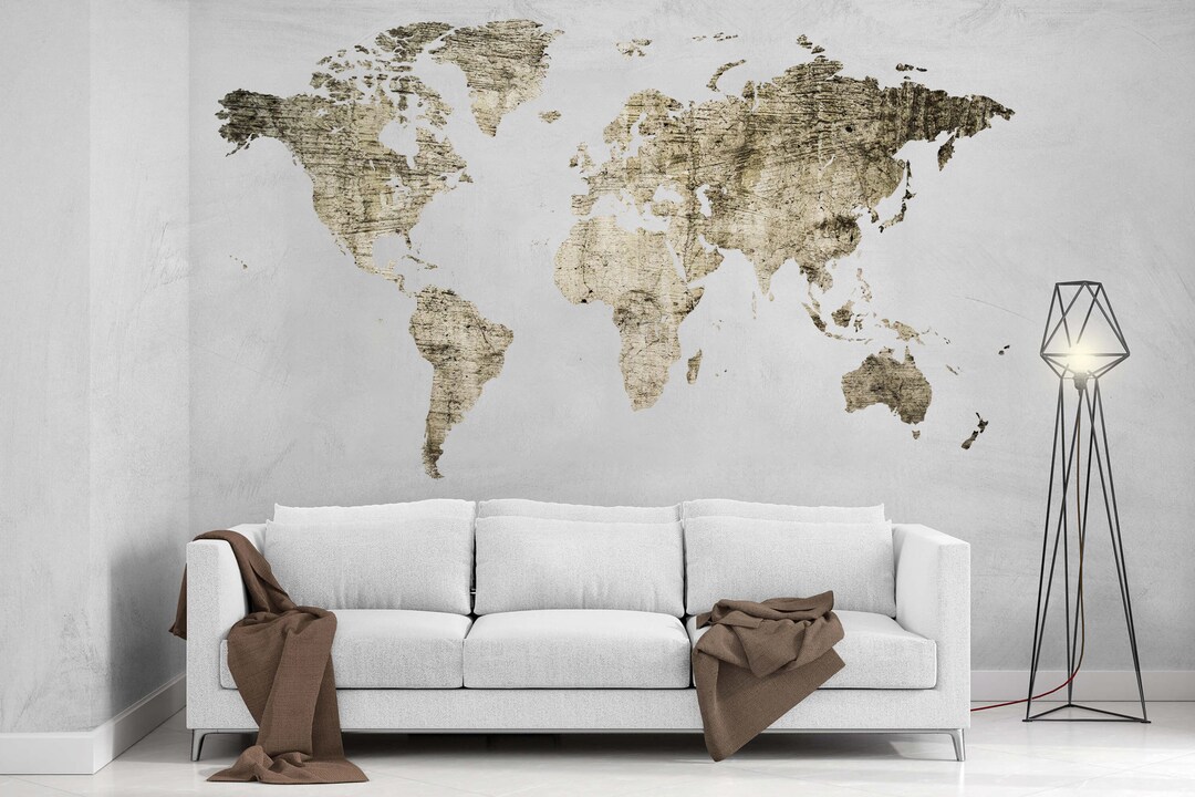World Map Wall Sticker Large Map Decal Vintage Background Wall Decor ...
