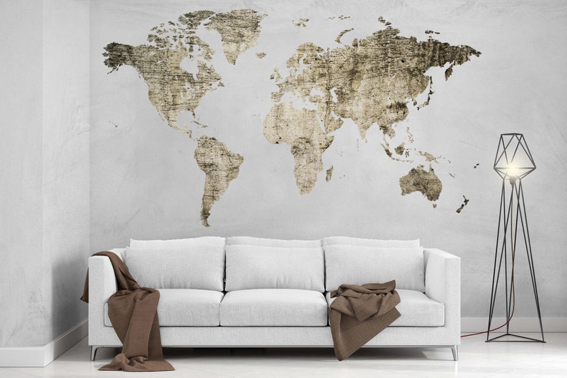 World Map Wall Sticker Large Map Decal Abstract Wall Decor - Etsy