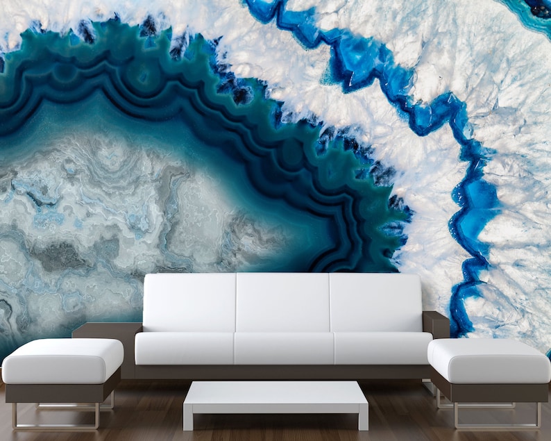Blue Agate Geode Abstract Wall Mural Peel and Stick Print - Etsy
