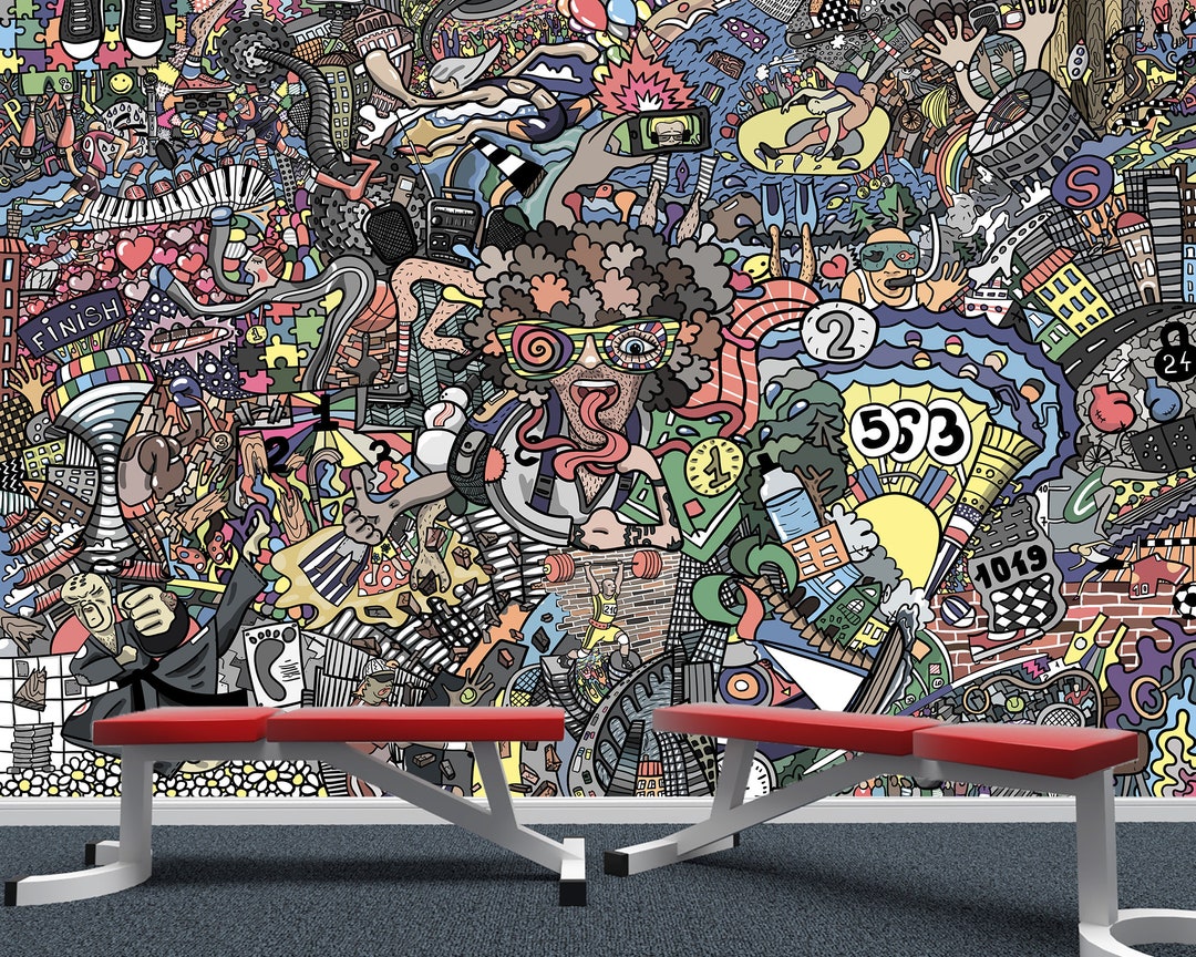 Graffiti Style Wall Mural Wallpaper Street Art Wallpaper Gym Wallpaper ...