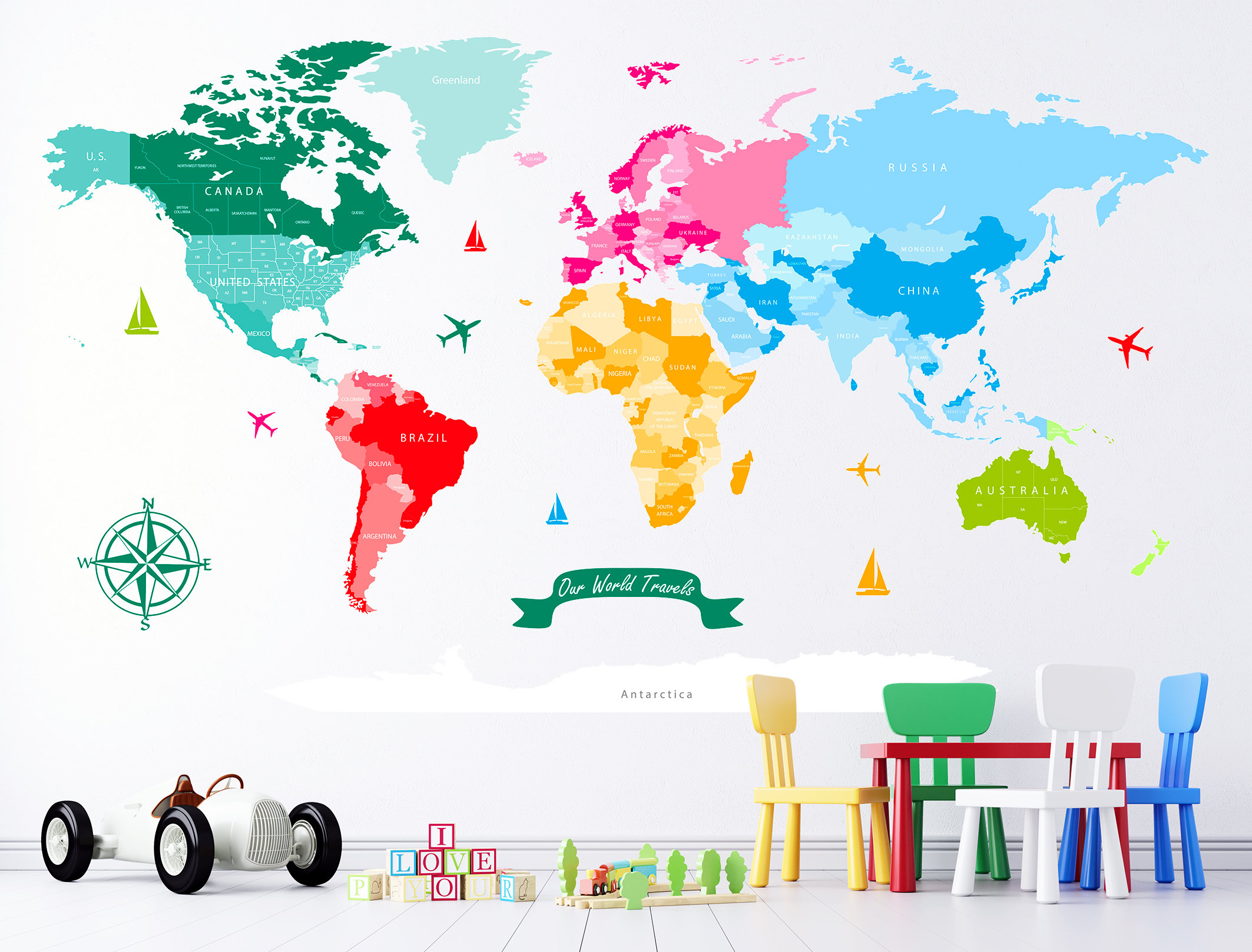 Mapa Mundial Com Paises Rotulados Para Criancas Kids World Map Decal