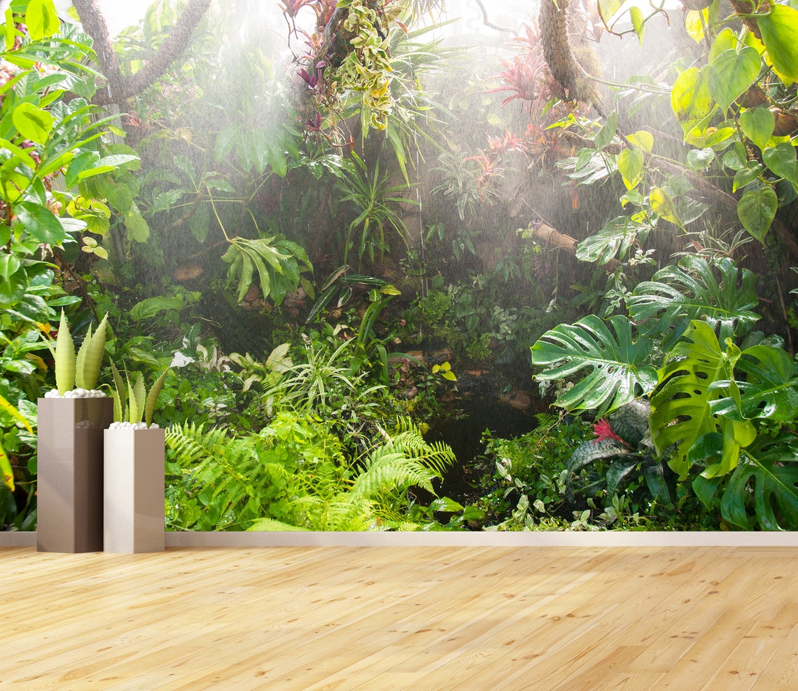 Rainforest Greenery Mural Wallpaper Peel and Stick Nature - Etsy