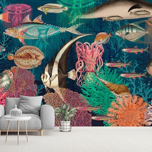 Vintage Underwater Wall Mural Wallpaper Peel and Stick Fish Wallpaper ...