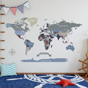 Extra Large World Map Decal Blue World Map Sticker Travel Map Push Pin ...
