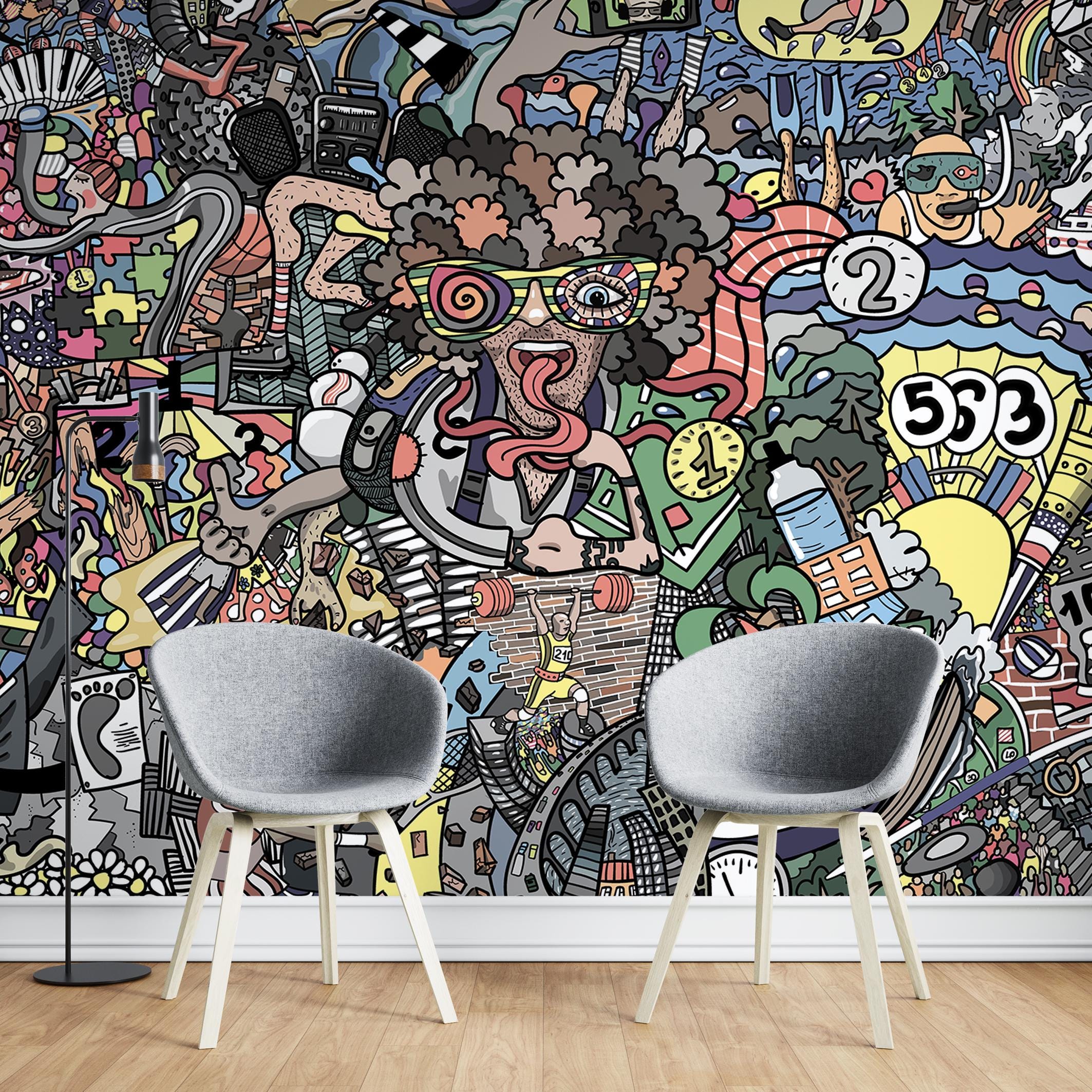 Abstract Sports Funky Wall Mural Wallpaper Colorful Street Pop Art Wall ...