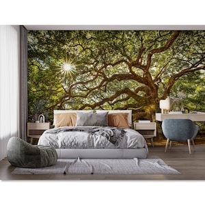 Old Oak Tree Vinyl Wallpaper Forest Wall Mural Landscape Peel and Stick ...