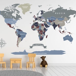 Extra Large World Map Decal Blue World Map Sticker Travel Map Push Pin ...