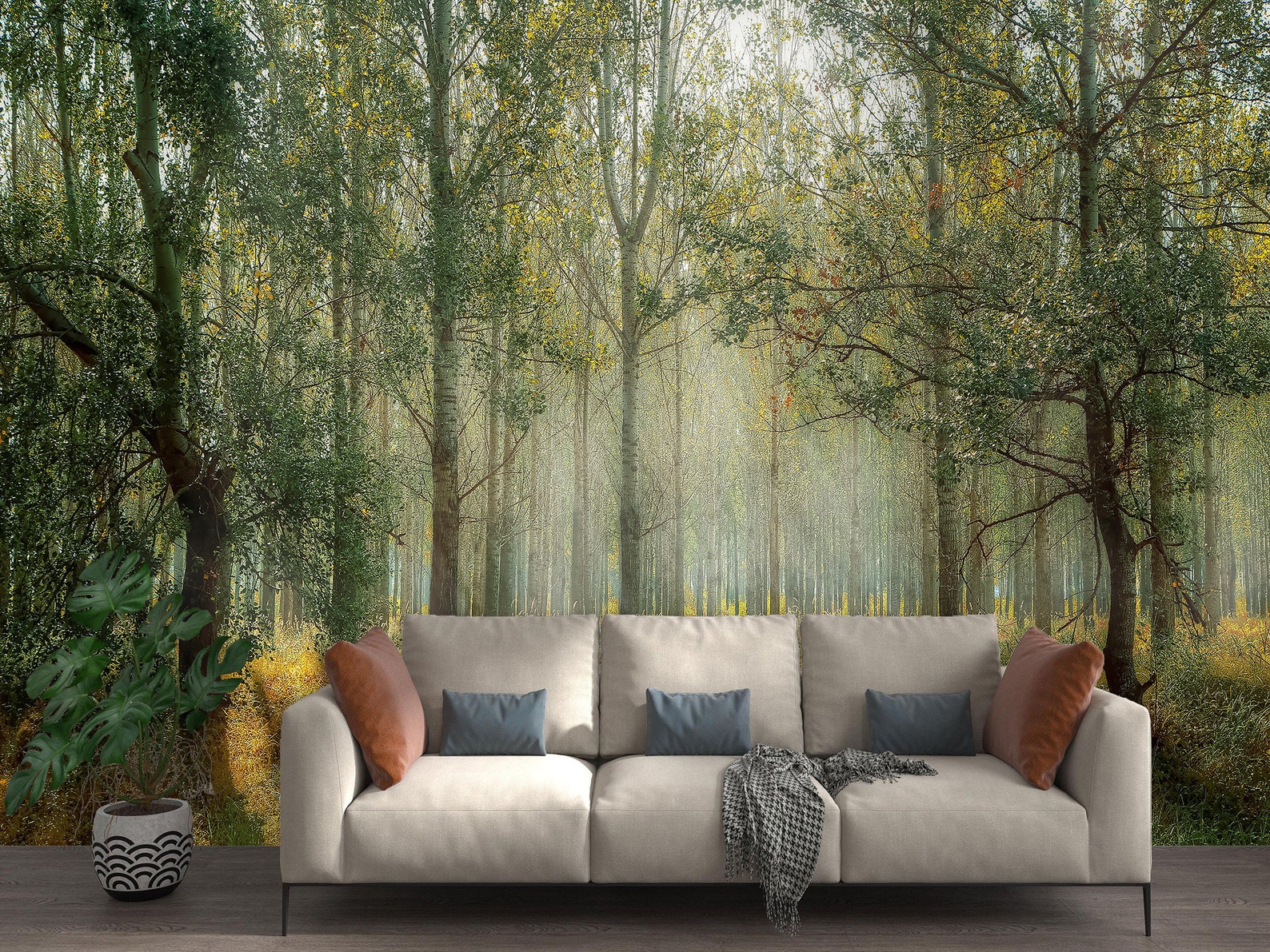 Nature Forest Wall Mural Wallpaper Bedroom Wallpaper Wilderness Trees ...
