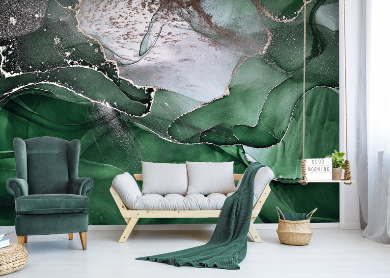 Emerald Green Wall Mural Abstract Wallpaper Peel and Stick - Etsy