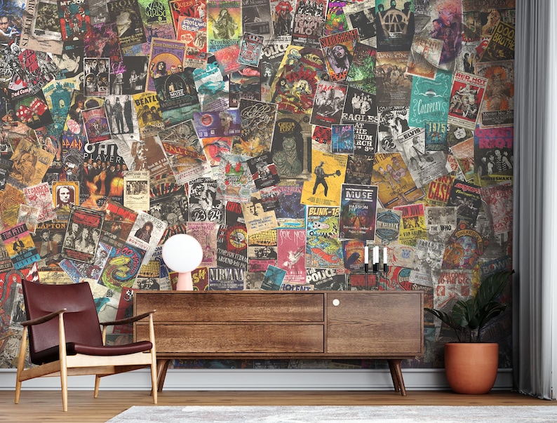 Mural Rock Bands Urban Wallpaper Vintage Music Wall Decor Wall Art ...