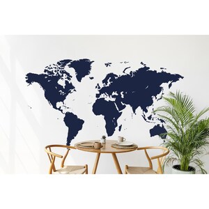 Blue World Map Large Wall Decal Vinyl Wall Sticker - Dark Navy Blue ...