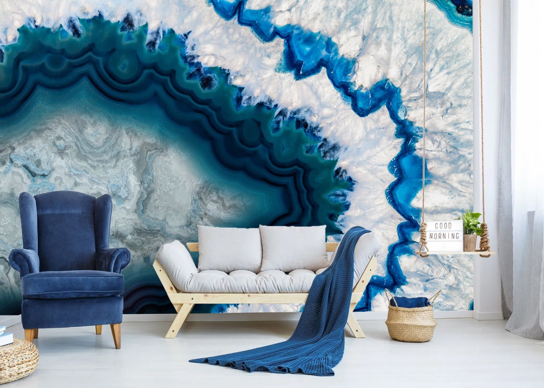 Blue Agate Geode Abstract Wall Mural Peel and Stick Print Wallpaper ...
