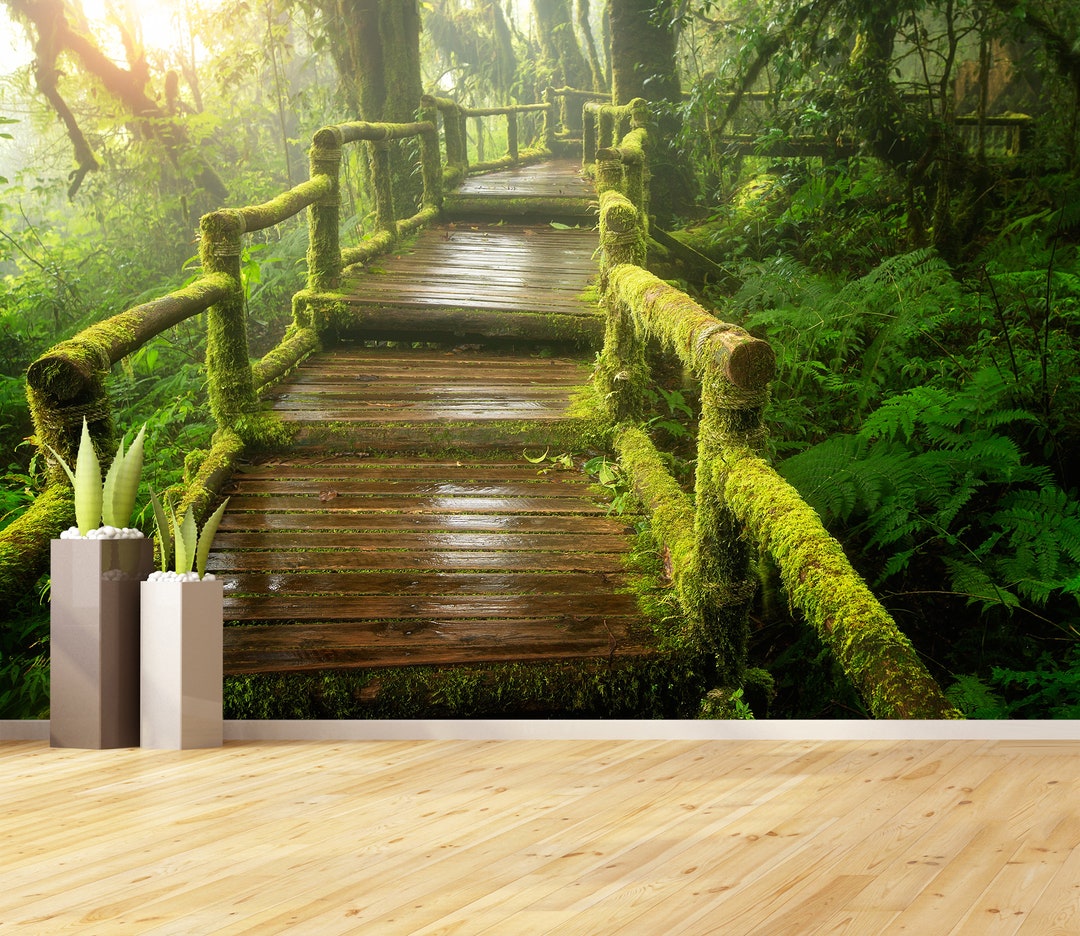 Tropical Forest Wall Mural Rainforest Jungle Wallpaper Peel and Stick ...