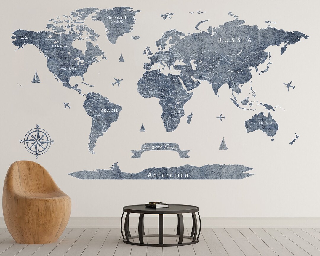 Large World Map Wall Decal Travel Map Wall Sticker Push Pin World Map ...