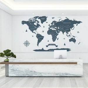 Extra Large World Map Decal Navy World Map Travel Map Decal Push Pin ...