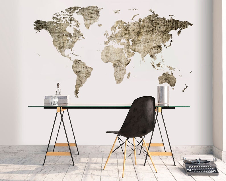 World Map Wall Sticker Large Map Decal Abstract Wall Decor - Etsy