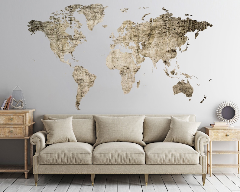 World Map Wall Sticker Large Map Decal Abstract Wall Decor - Etsy
