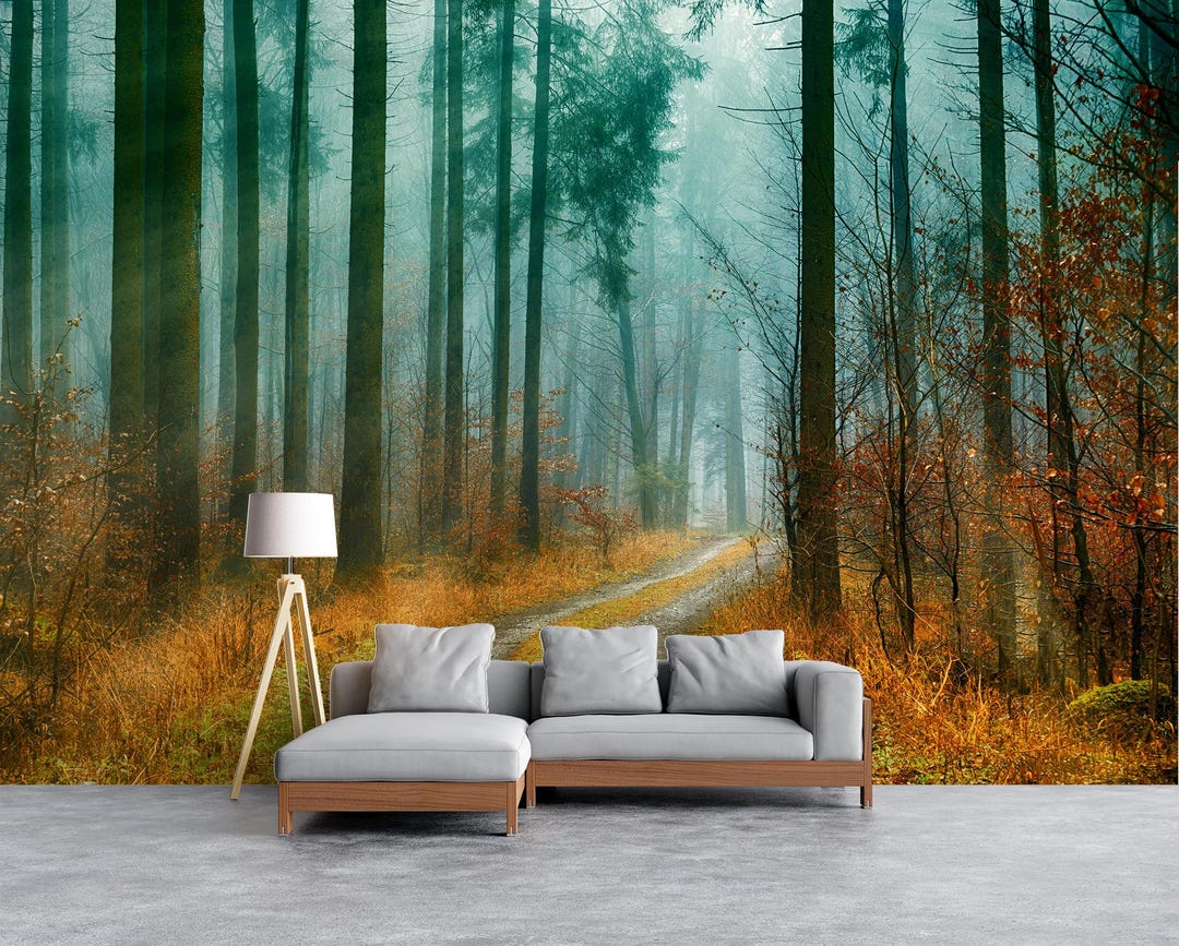 Scenic Autumn Forest Mural Wallpaper Foggy Landscape Wallpaper Bedroom ...