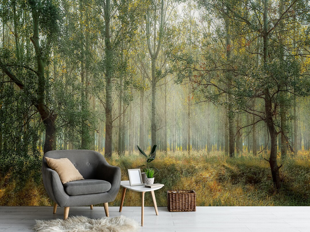 Nature Forest Wall Mural Wallpaper Bedroom Wallpaper Wilderness Trees ...