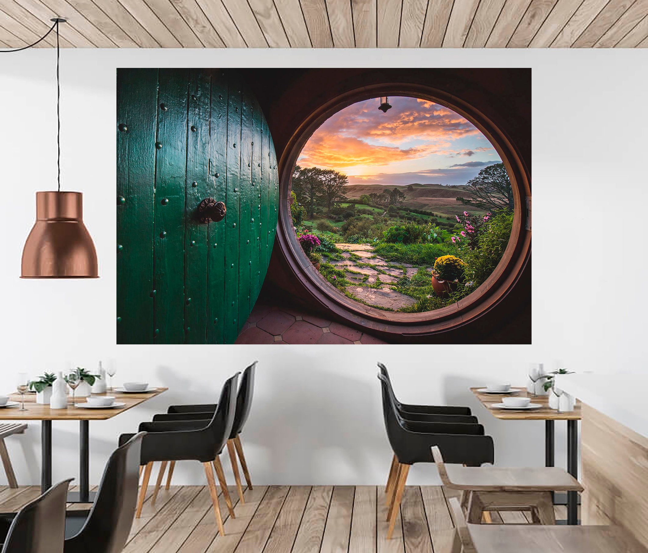 Hobbit House Mural - Fantasy Round Door Wallpaper Print - Peel and ...