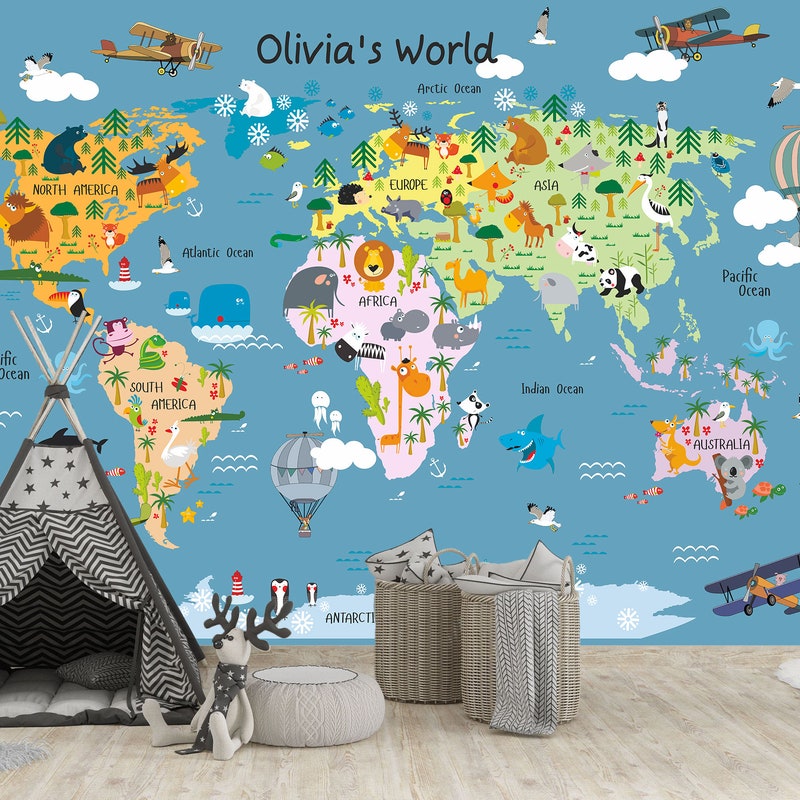 World Map Wall Mural - Etsy