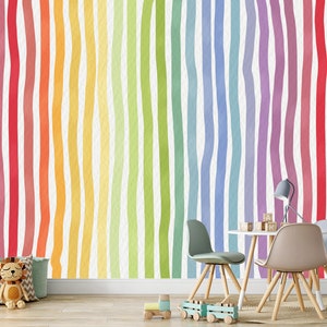 Vertical Stripes of Rainbow Color Wall Mural Kids Wallpaper Peel and ...