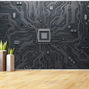 Cpu Chip on Circuit Board Wallpaper Peel and Stick Abstract Electronic ...