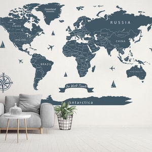 Extra Large World Map Decal Navy World Map Travel Map Decal Push Pin ...