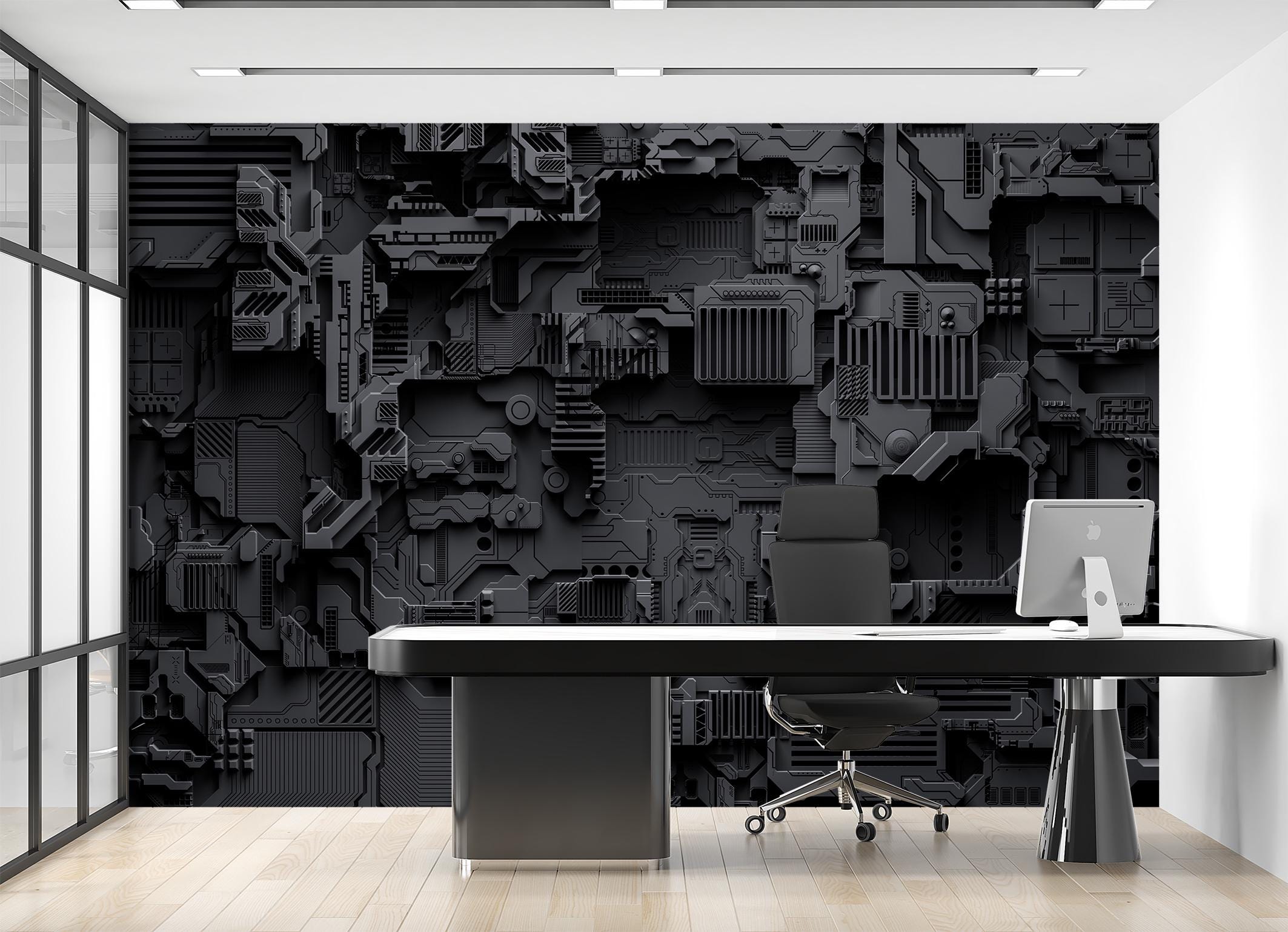 Black Graphic Mural Computer Wallpaper Peel and Stick Black Cyber Tech ...