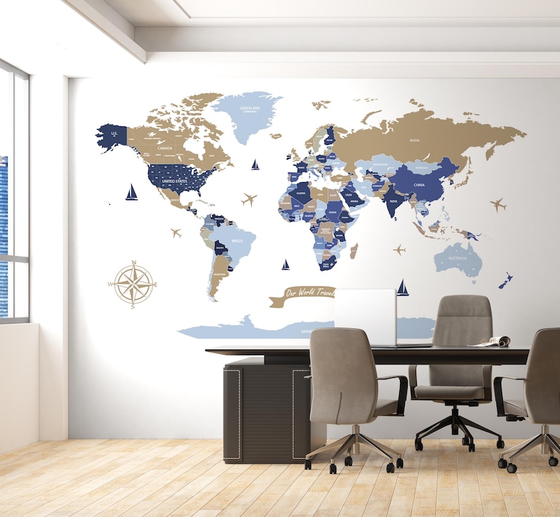 Colorful Map of World Large Wall Decal World Map Wall Sticker Push Pin ...