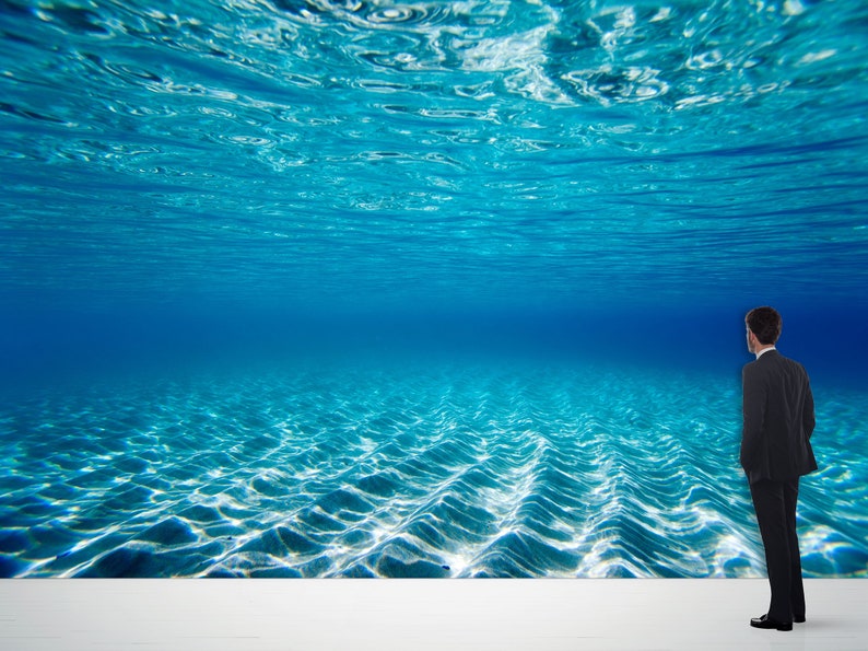 Underwater Sea Bottom Wall Mural Blue Water Wallpaper Peel and - Etsy