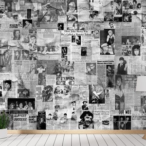 Newspaper Wallpaper About Music Legends Wall Mural Retro Vintage Wall ...
