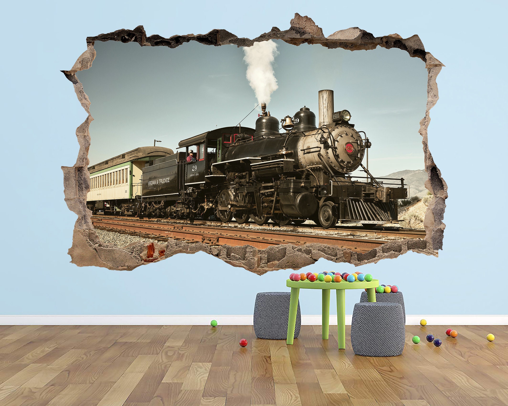 Steam Train Sticker Wall Decal Boy Room Decor Locomotive Wall Art Vinyl ...