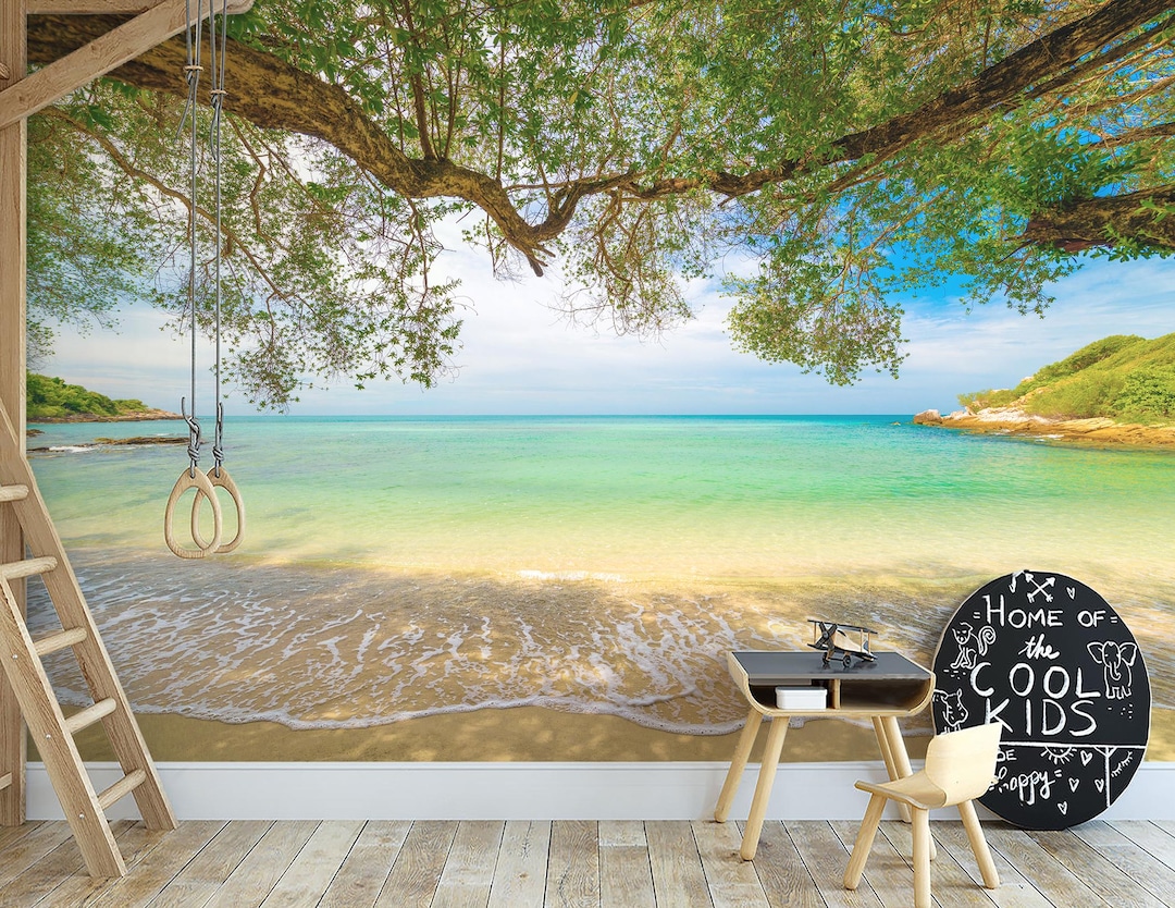 Tropical Beach Wall Mural: Relaxing Sea Bay View Wallpaper - Etsy