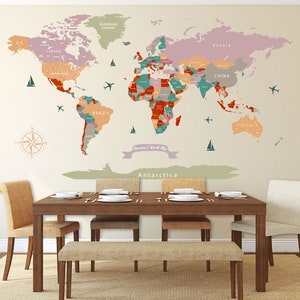Large Wall Decal World Map With Country Names Map Wall Sticker Push Pin ...