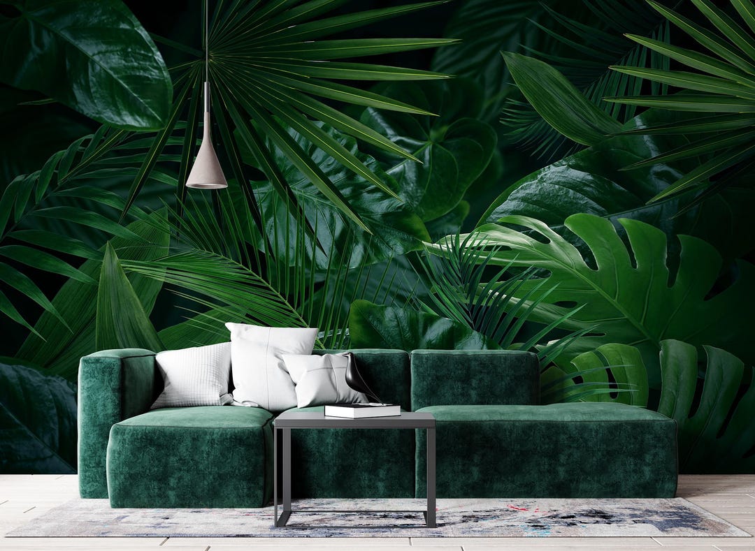 Tropical Leaf Greenery Wallpaper Peel and Stick Wall Mural Rainforest ...