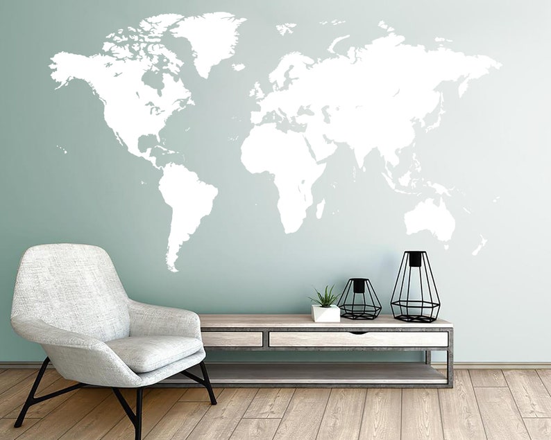 World Map Decal Wall Sticker White Wall Decor Abstract World - Etsy