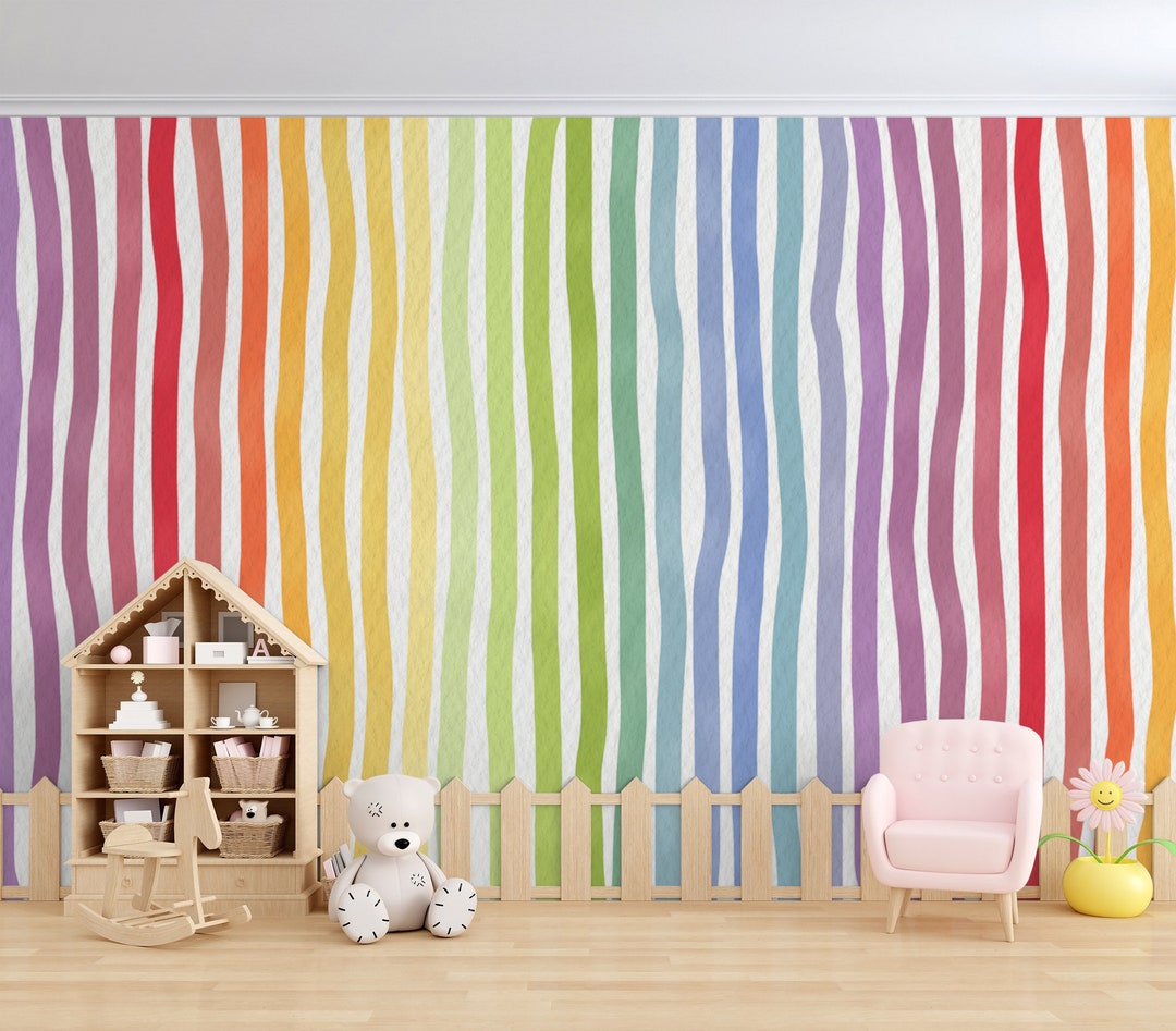 Vertical Stripes of Rainbow Color Wall Mural Kids Wallpaper Peel and ...