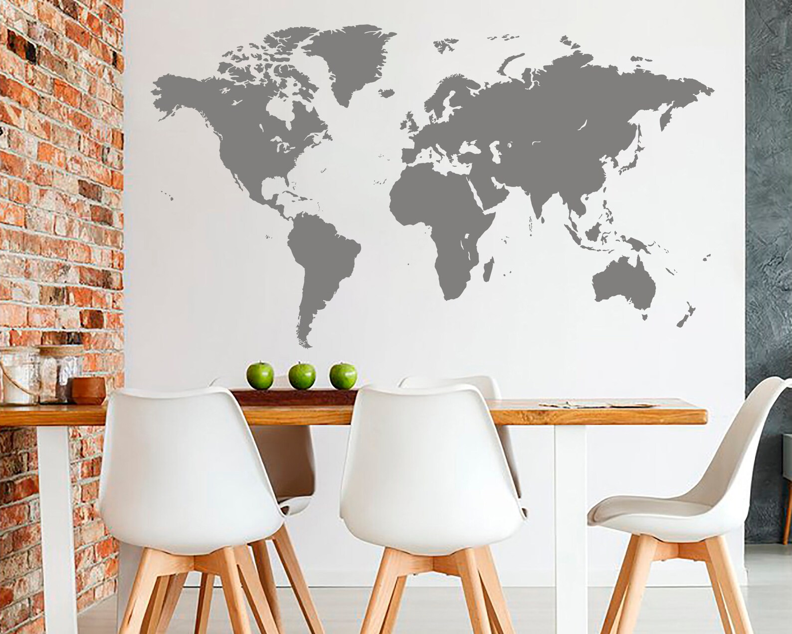 Grey World Map Wall Decal Huge World Map Decor World Travel | Etsy