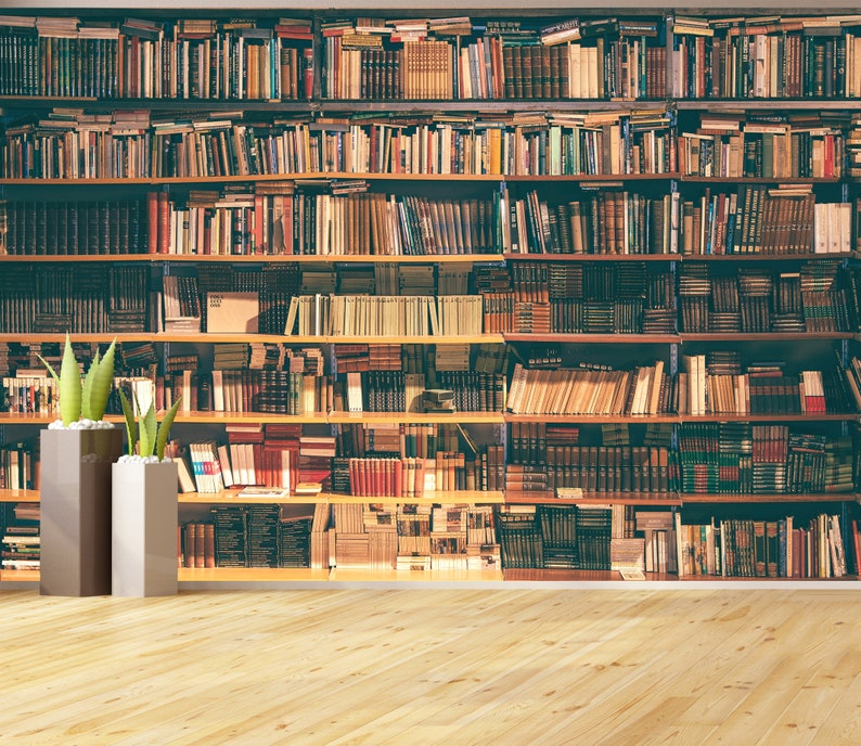 Bookshelfs Mural Reading Room Wallpaper Books Library Wall | Etsy