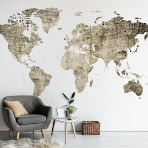 World Map Wall Sticker Large Map Decal Vintage Background Wall Decor ...