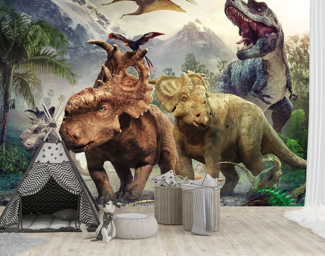 Dinosaur Wallpaper Mural, Peel and Stick Jurassic Wall Art - Etsy