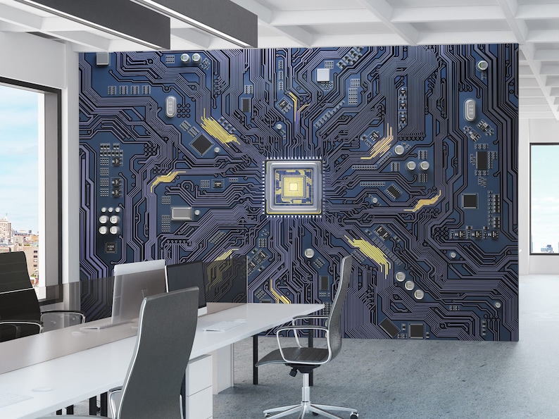 Circuit Board Wallpaper Mural - Futuristic High-tech Digital Decor for ...