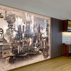 Steampunk Artwork Wallpaper Wall Mural Peel and Stick Antique Scenery ...