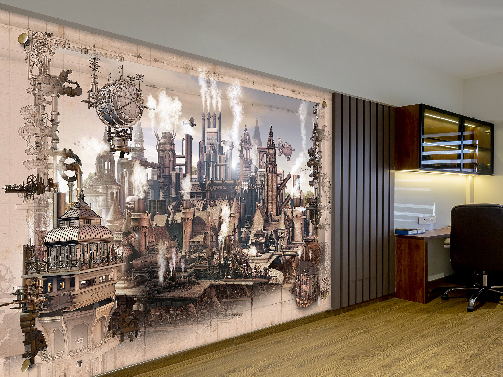 Steampunk Artwork Wallpaper Mural Peel and Stick Antique Tech Scenery ...
