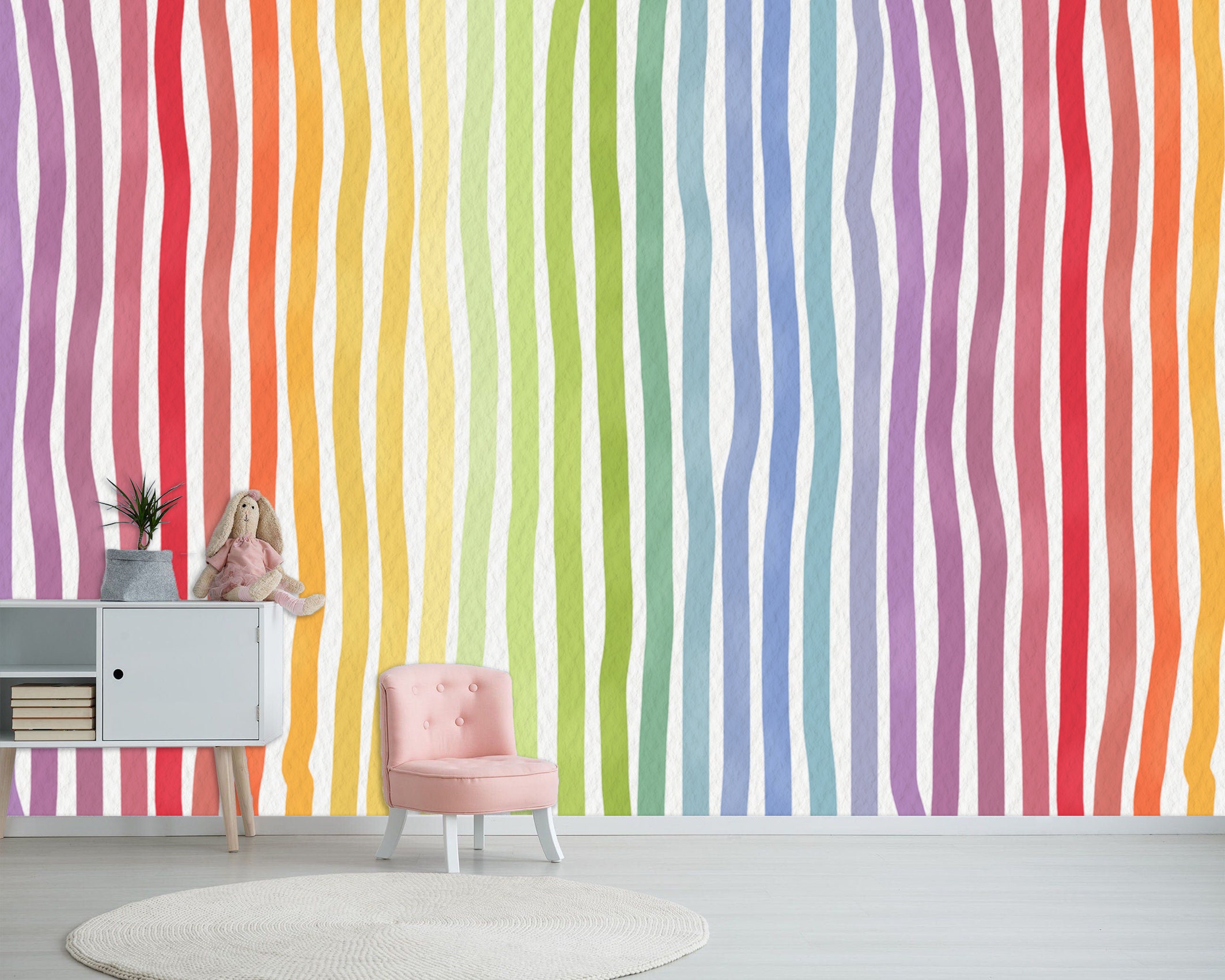 Vertical Stripes of Rainbow Color Wall Mural Kids Wallpaper Peel and ...