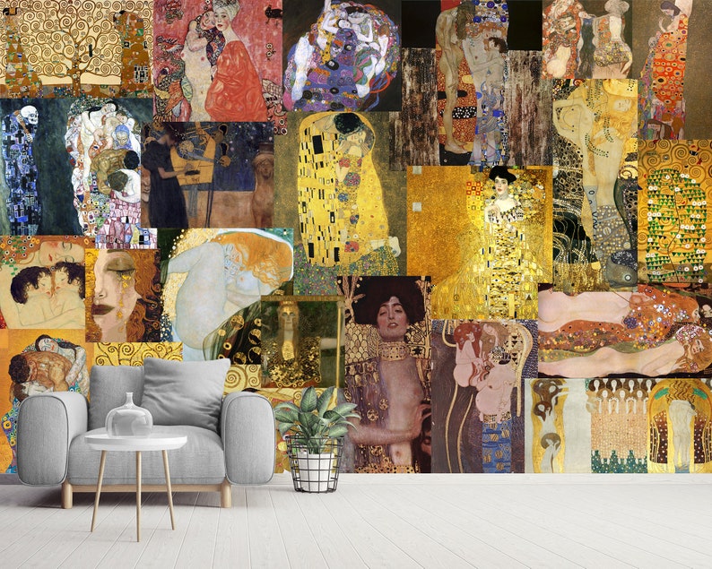 Gustav Klimt Wall Mural Artist Paintings Collage Wallpaper - Etsy