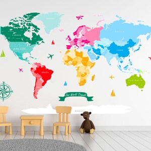 Colorful Map of World Large Wall Decal World Map Wall Sticker Push Pin ...